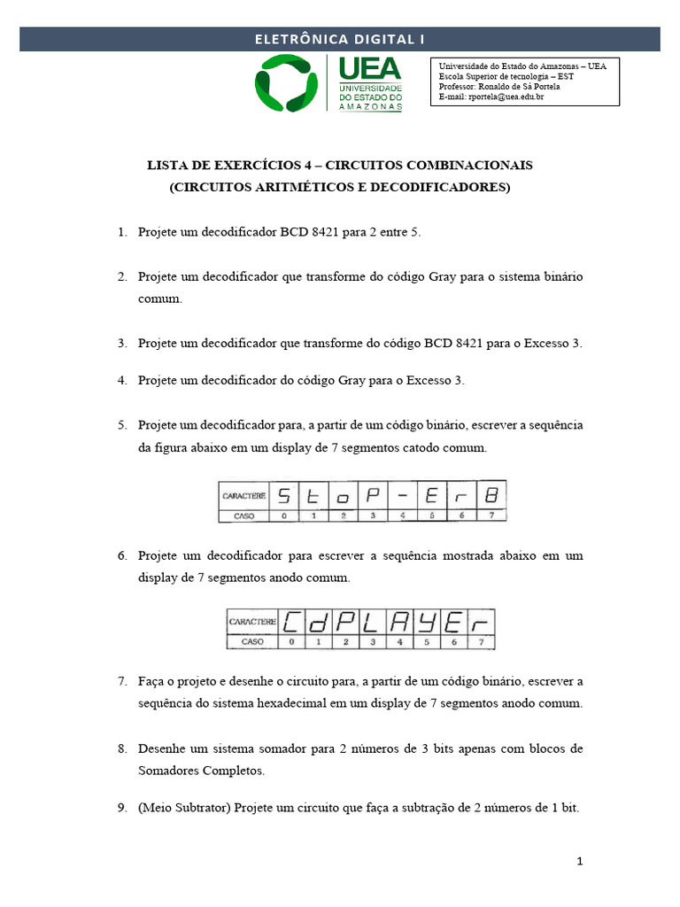 lista 4 - CIRCUITOS COMBINACIONAIS | PDF
