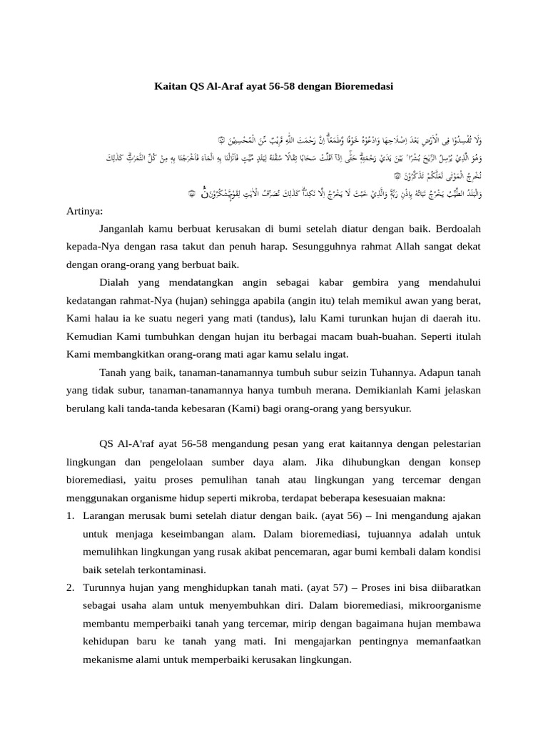 Kaitan QS Al-Araf Ayat 56-58 Dengan Bioremediasi | PDF