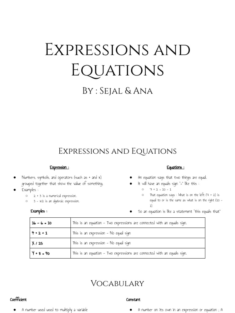 Expressions and Equations | PDF | Equations | Inequality (Mathematics)