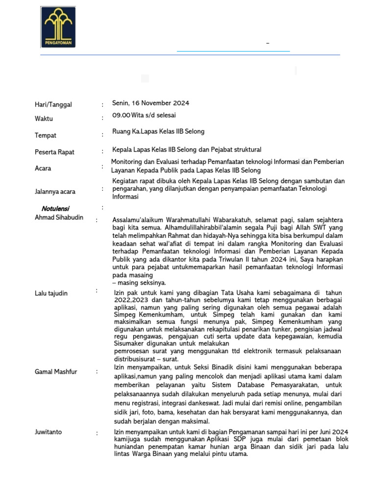 Notula Dan Dokumentasi wbk202466065 | PDF