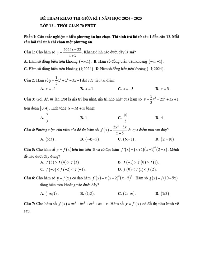Toán 12 Tham KH o GK1 | PDF