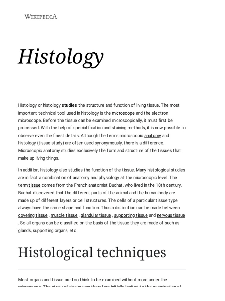 Histology - Wikiped | PDF | Microscopy | Laboratory Techniques