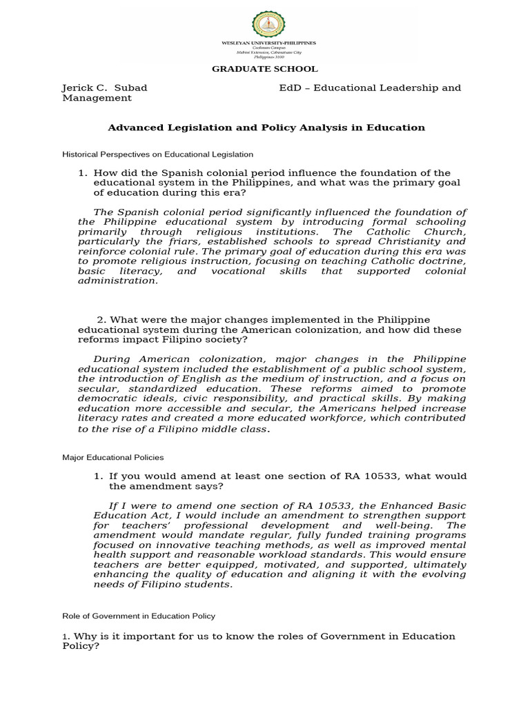ELM 315 - JSUBAD - Advanced Legislation and Policy Analysis in ...