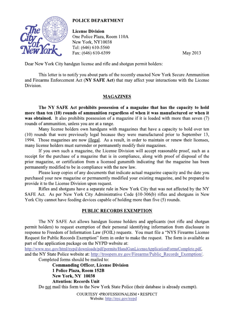 Ny Safe Act Letter Re Lcafd 2013 05 v9 | PDF