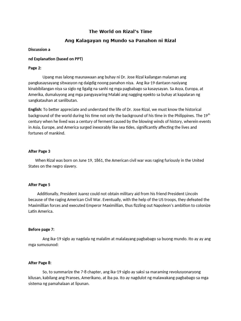 Discussion and Explanation (Kalagayan NG Mundo Sa Panahon Ni Rizal ...