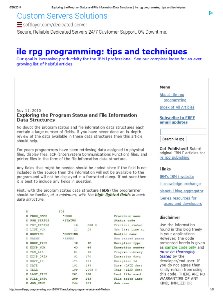 Exploring The Program Status and File Information Data Structures - Ile RPG Programming - Tips ...