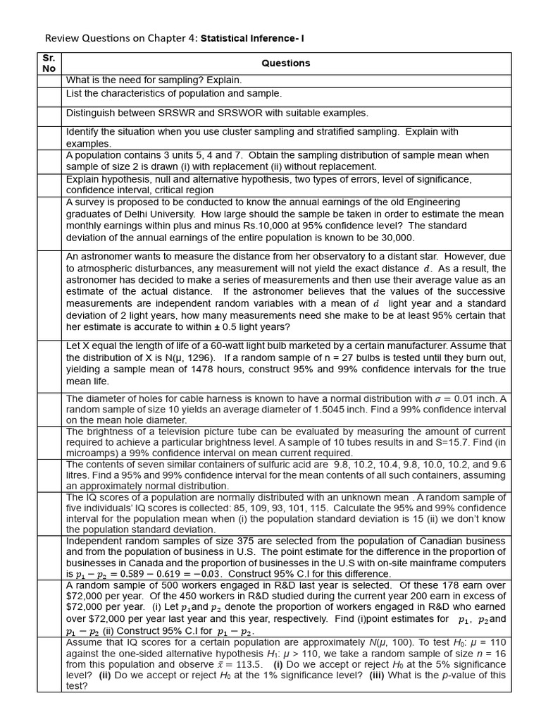 Statistical Inference Review Questions | PDF | Standard Deviation | Statistical Theory