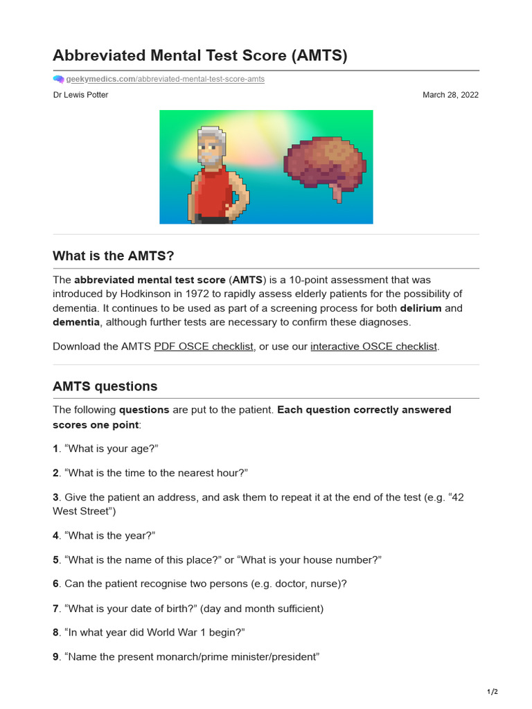 Geekymedics.com-Abbreviated Mental Test Score AMTS | PDF