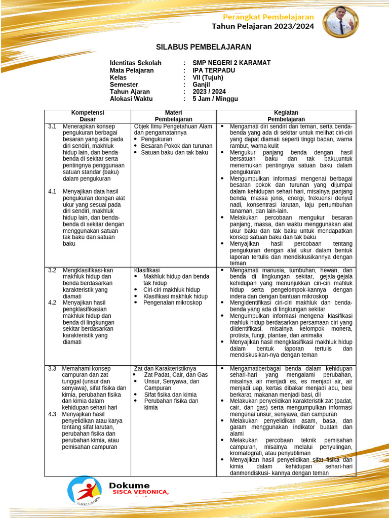 SILABUS PEMBELAJARAN BARU KELAS 7, 8, 9 (1 Semester) | PDF