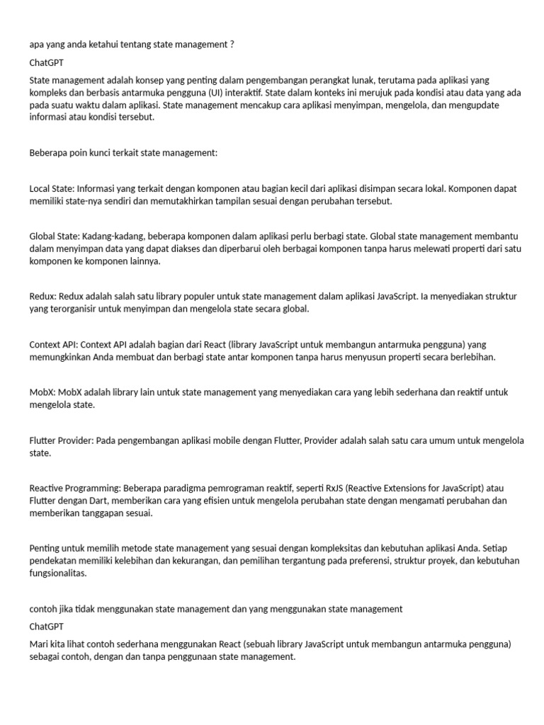 State Management: Konsep & Contoh | PDF