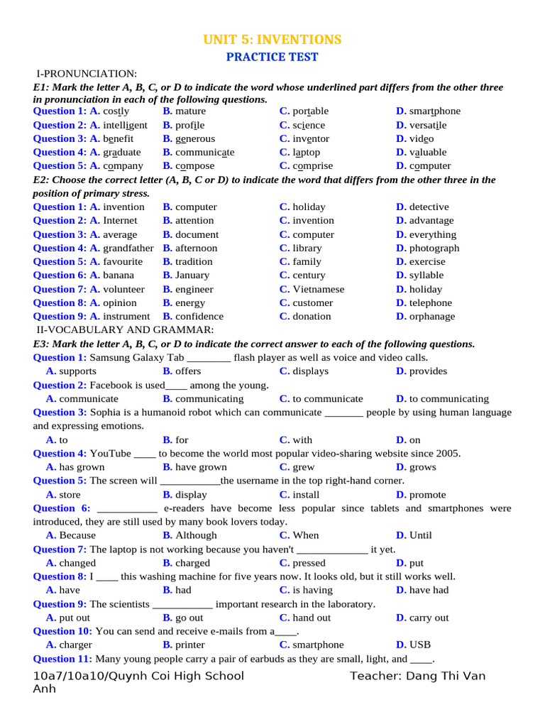 UNIT 5. practice test | PDF | Coca Cola | Smartphone