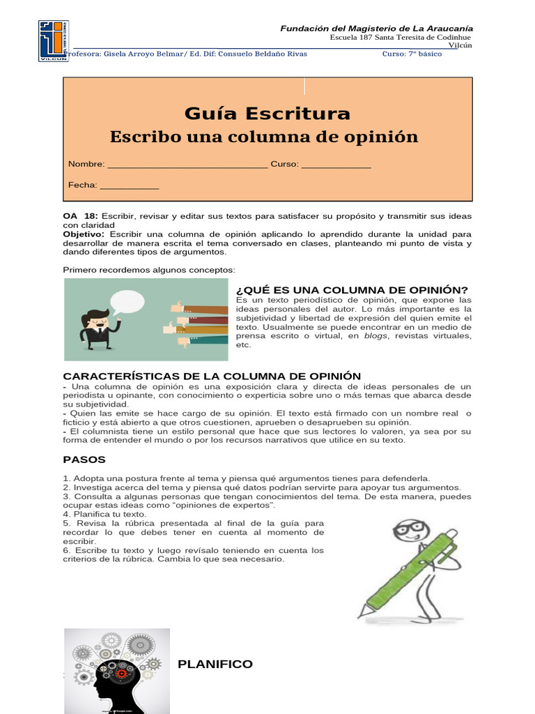 GUÍA ESCRITURA DE COLUMNA DE OPINIÓN 7° BÁSICO | PDF | Información