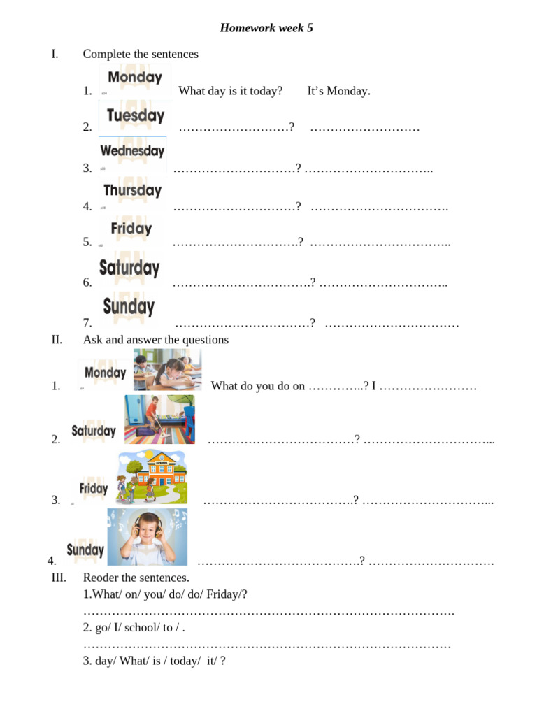 Week 5 Homework: Sentence Practice | PDF