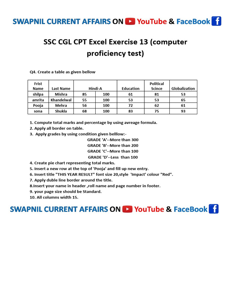 Excel-Exercise-13-computer-proficiency-test | PDF