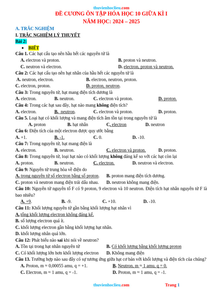 thuvienhoclieu.com-De-cuong-on-tap-giua-HK1-Hoa-10-KNTT-24-25-co-dap-an | PDF
