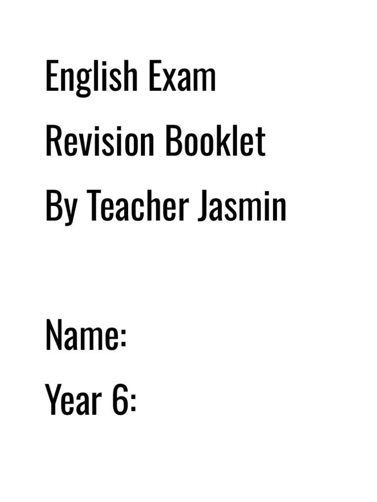 English Exam Revision Booklet With Answers | PDF | Adjective | Pronoun