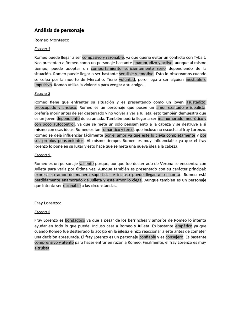 Análisis de Personaje | PDF