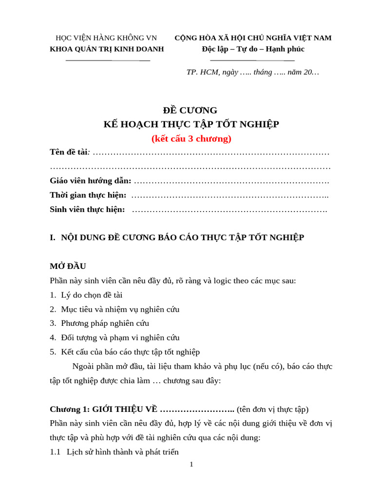 Mẫu đề cương BCTT- mẫu 3 chương | PDF