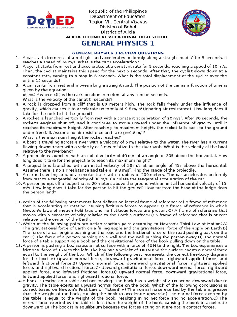 Reviewer For First Periodical Test | PDF | Force | Friction