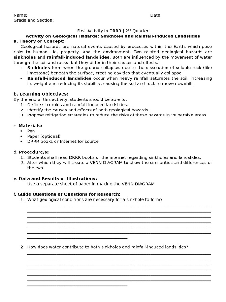 Activity On Geological Hazards - Sinkholes and Rainfall-Induced ...