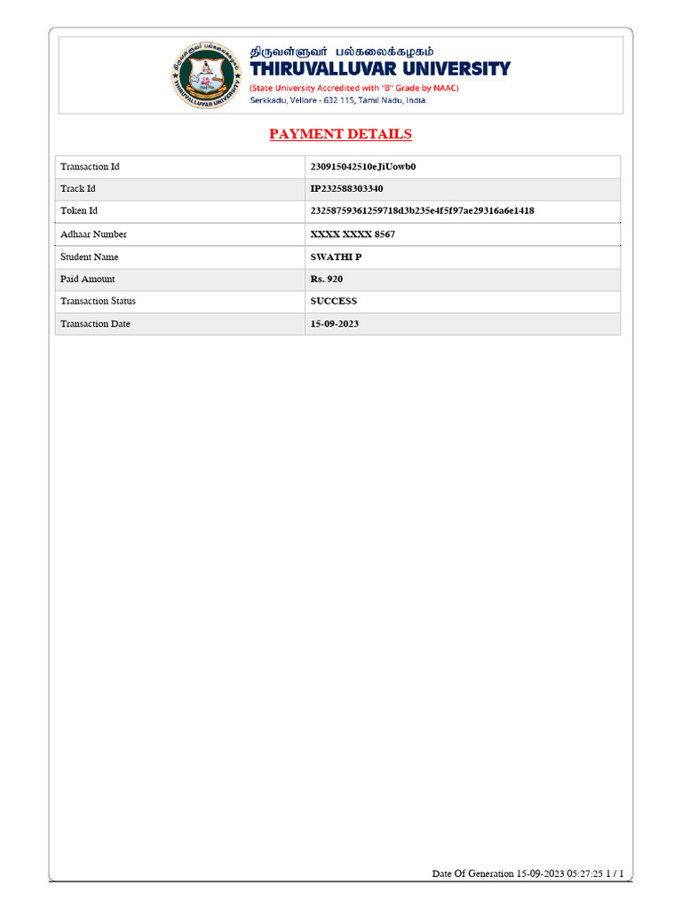 General Fee Payment Receipt | PDF