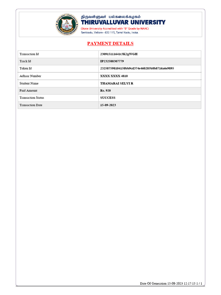 General Fee Payment Receipt | PDF