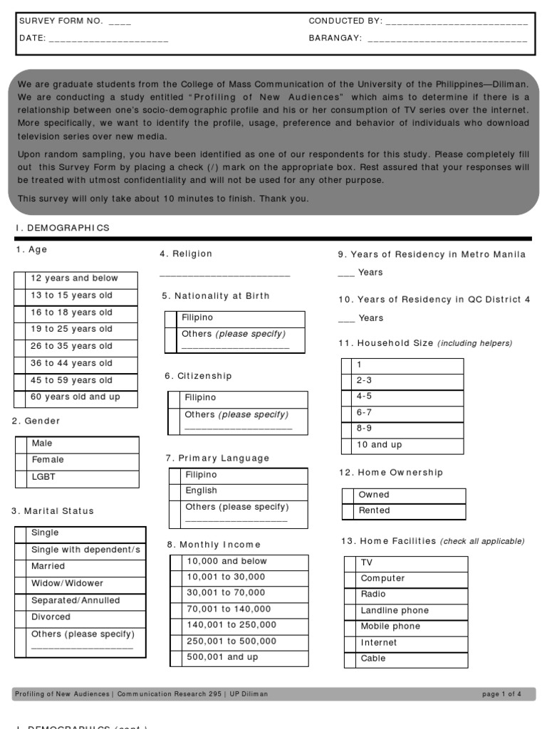 Audience Profiling Survey Form - FINAL FINAL | PDF | Peer To Peer ...