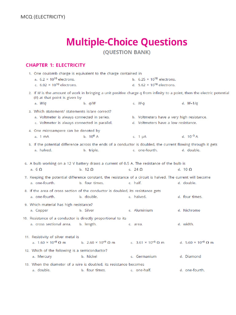 MCQ (Electricity) | PDF