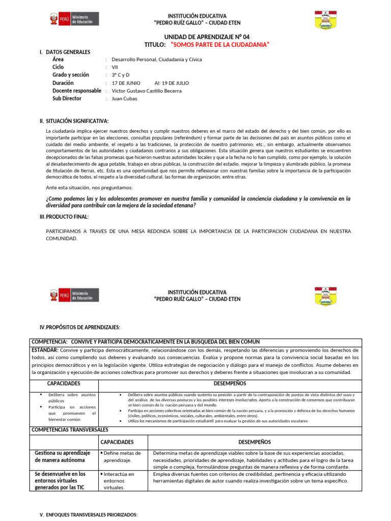 Unidad de Aprendizaje #4 DPCC | PDF | Aprendizaje | Democracia