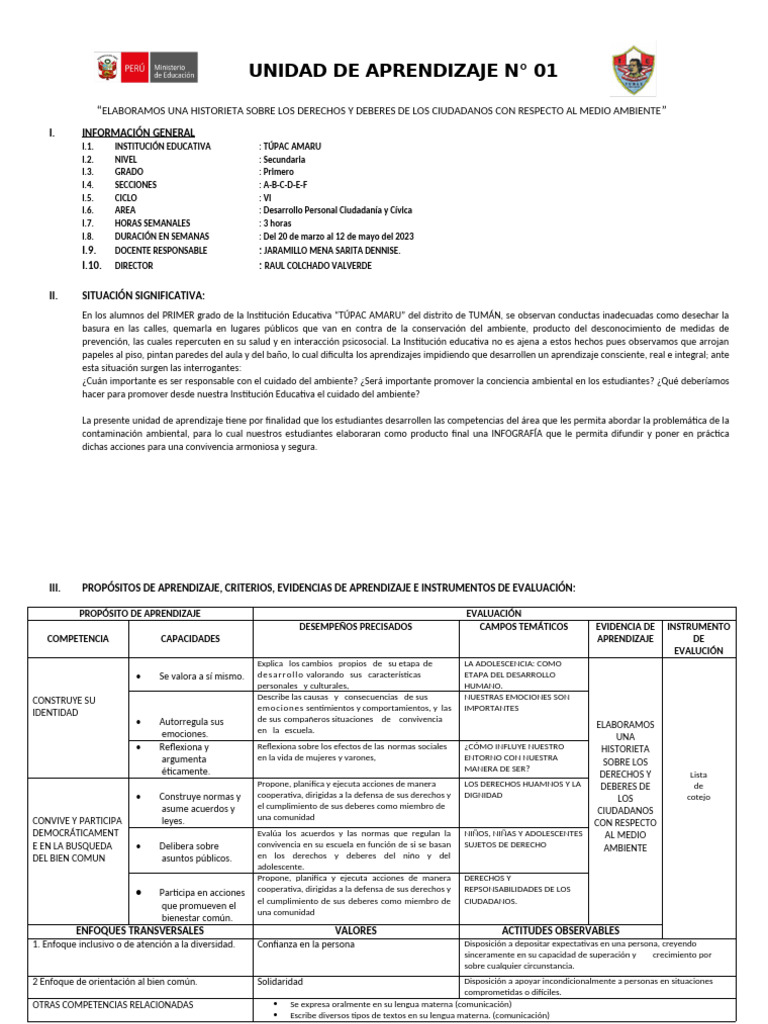 UNIDAD DE APRENDIZAJE | PDF | Las emociones | Evaluación