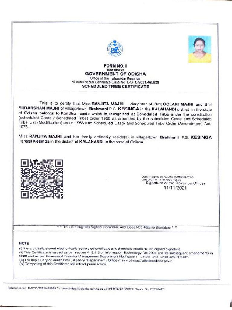 Ranjita Caste Certificate-Compressed | PDF | South Asia | Social Groups Of India