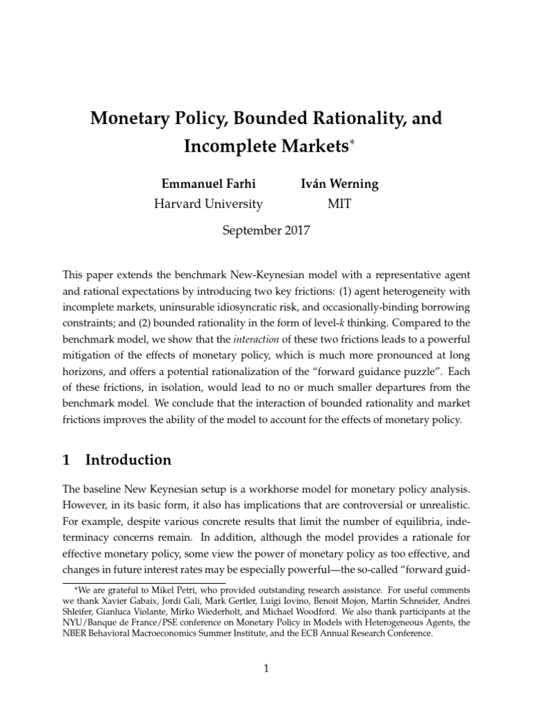 Monetary Policy, Bounded Rationality, and Incomplete Market | PDF ...