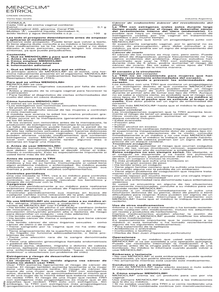 Menoclim Crema Paciente | PDF | Estrógeno | Trombosis