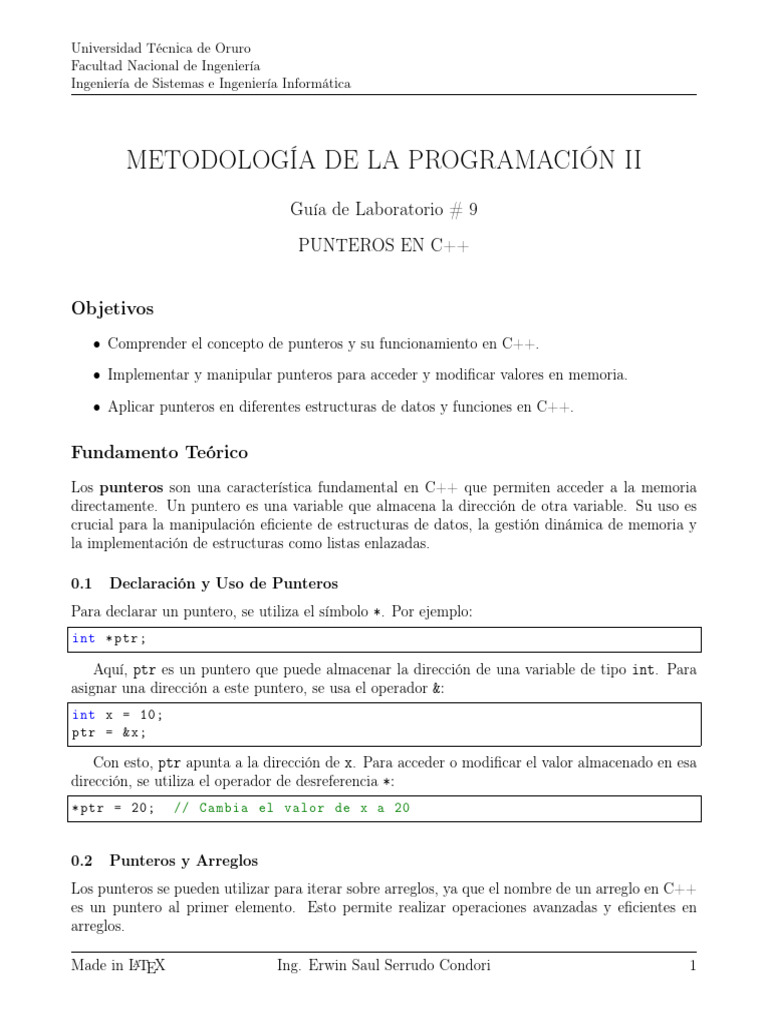 SIS2210 - Lab9 | PDF | Puntero (Programación de computadora) | C