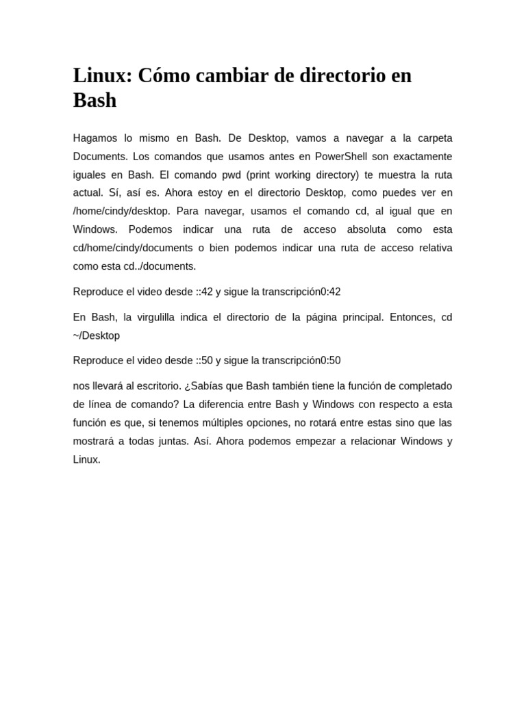 Linux Cómo Cambiar de Directorio en Bash | PDF