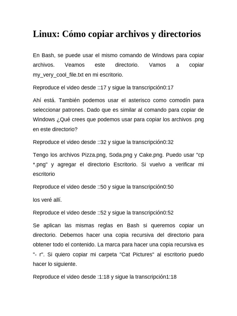 Linux Cómo copiar archivos y directorios | PDF