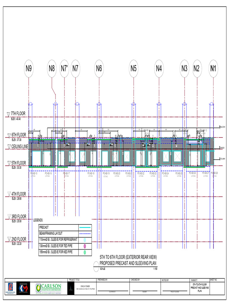 5F To 6F Precast and Beam Sleeving Plan P2 | PDF
