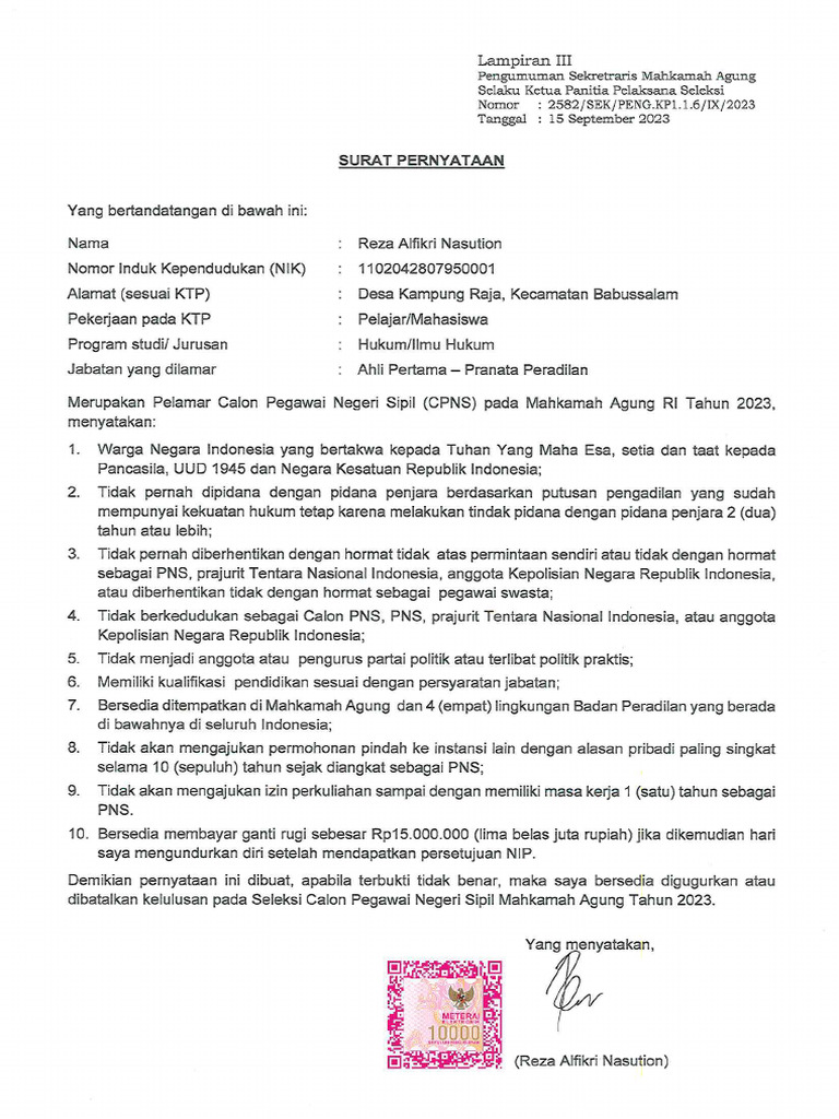 Surat Pernyataan E-Meterai | PDF