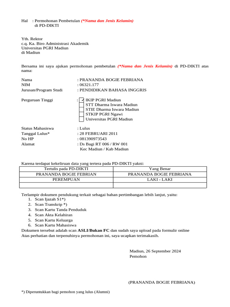 SURAT PERMOHONAN PDM | PDF