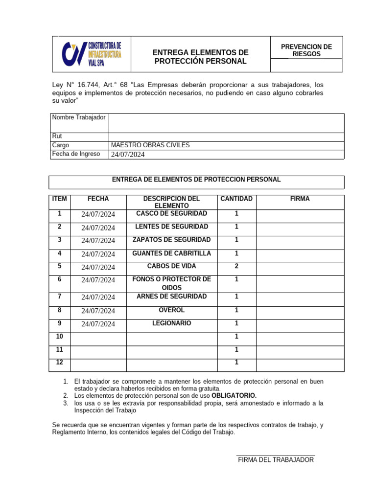 Registro Trabajador Nuevo ODI - EPP - RIOHS KEVIN (Recuperado Automáticamente) | PDF ...