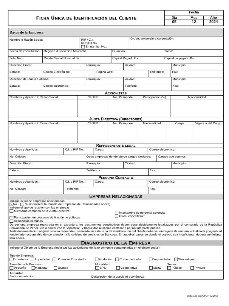 Ficha de Identificación del Cliente Empresarial | PDF | Business ...
