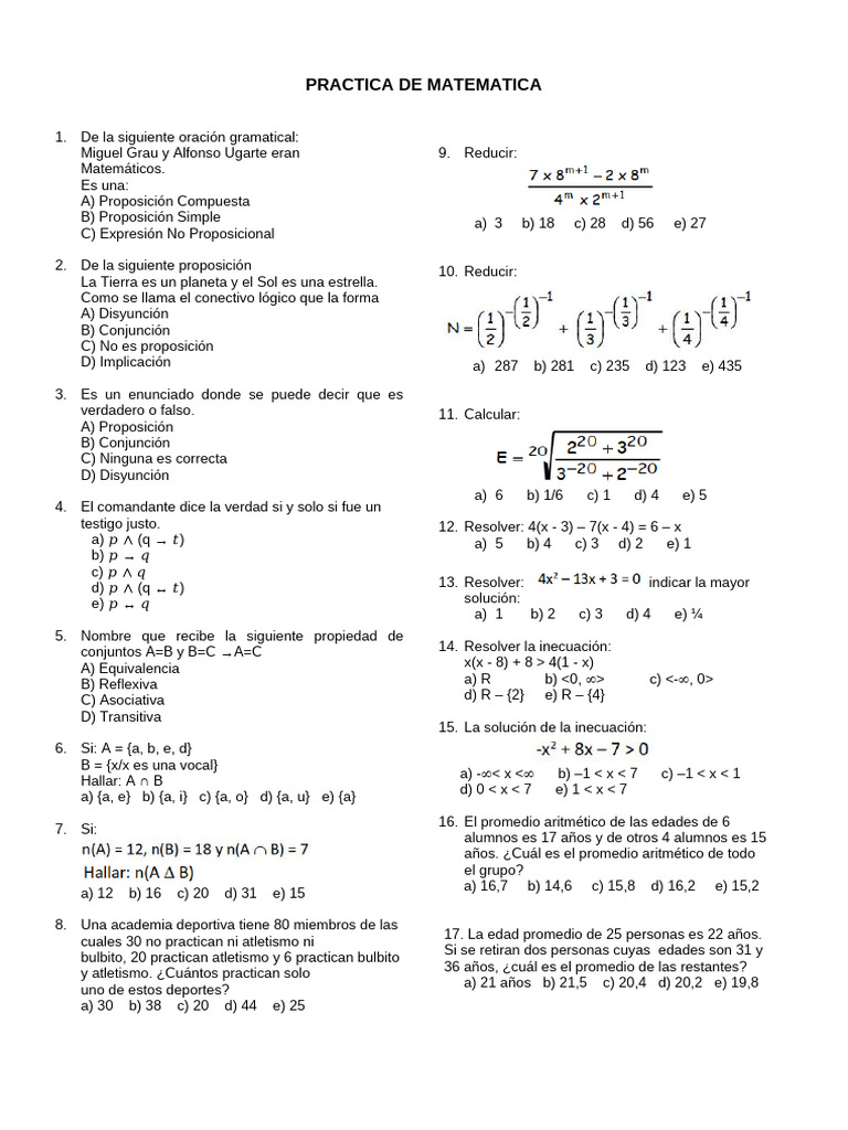 PRACTICA DE MATEMATICA | PDF | Proposición | Metalogica