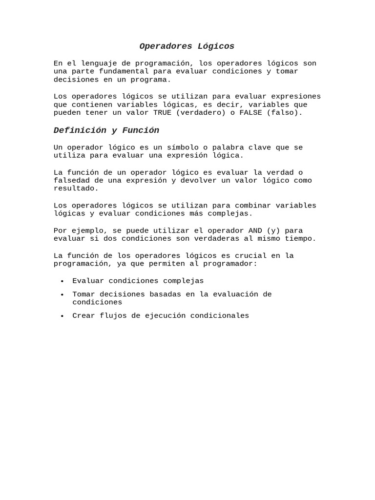 Operadores Lógicos | PDF