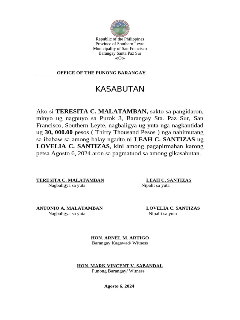 Kasabutan Antonio. | PDF