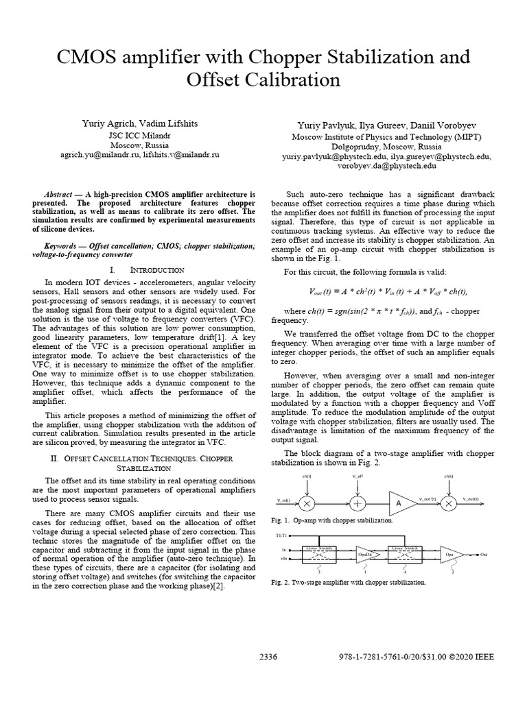 CMOS Amplifier With Chopper Stabilization and Offset Calibration | PDF | Amplifier | Operational ...