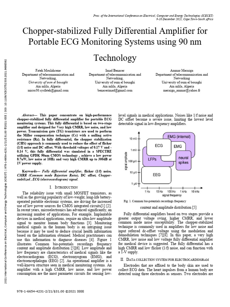 Chopper-Stabilized ECG Amplifier Design | PDF | Mosfet | Amplifier