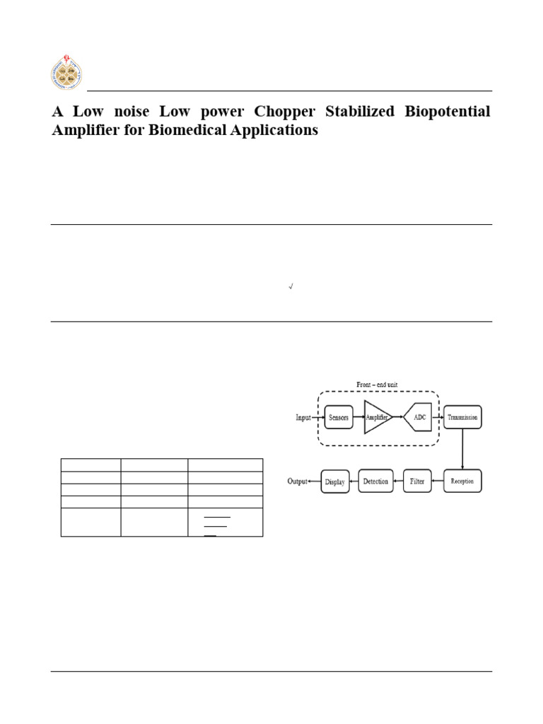 A Low Noise Low Power Chopper Stabilized Biopotential Amplifier For Biomedical Applications ...