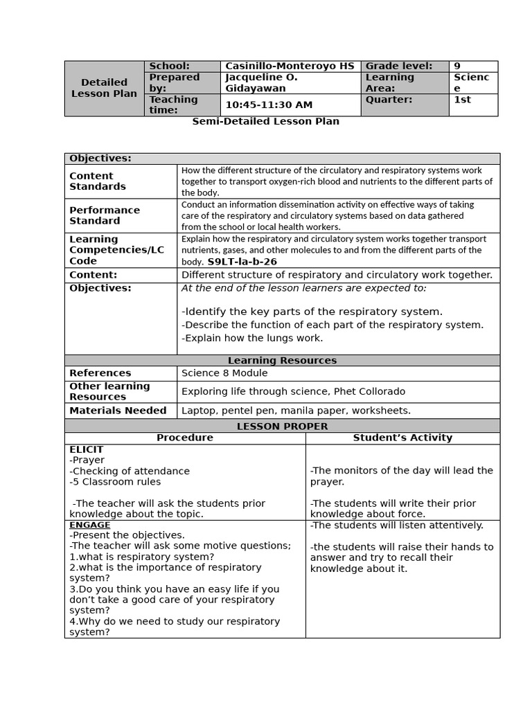 grade 9 Science LP | PDF | Respiratory System | Breathing