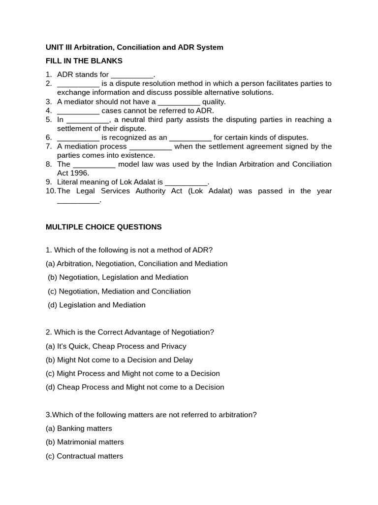 PPLE UNIT III Arbitration QB | PDF | Alternative Dispute Resolution | Arbitration