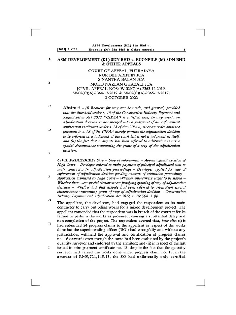 ASM Development (KL) SDN BHD V Econpile (M) SDN BHD and Other Appeals (2023) 1 CLJ (CA) | PDF ...